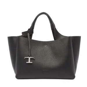 TOD'S Mini Leather Handbag With T Timeless Charm - Black