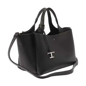 TOD'S Mini Leather Handbag With T Timeless Charm - Black