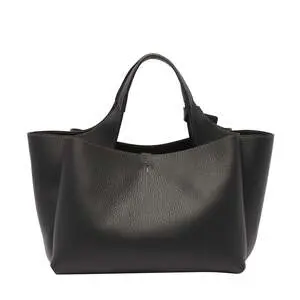TOD'S Mini Leather Handbag With T Timeless Charm - Black