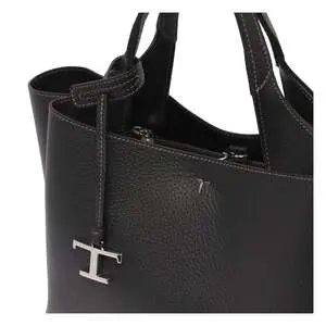 TOD'S Mini Leather Handbag With T Timeless Charm - Black