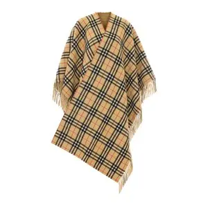 Burberry Blanket Style Wool Cape With House Check Logo
