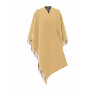 Burberry Blanket Style Wool Cape With House Check Logo - Cream