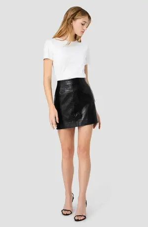 French Connection Croc Embossed Faux Leather Mini Skirt - Black
