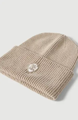 Brunello Cucinelli Cashmere English Rib Knit Beanie With Patch Logo