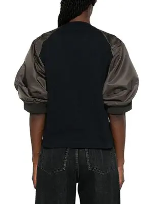 Sacai Short Sleeve Crewneck Sweatshirt With Zippered Cuff Pocket - Black
