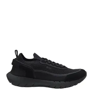 Hugo Boss Lace-up Suede Trainers With A Knit Sock - Black