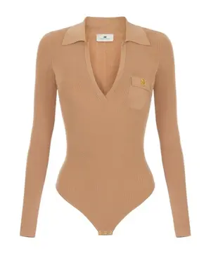 Elisabetta Franchi Knit Bodysuit With Openwork Embroideries