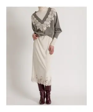 Alberta Ferretti Cashmere V-neck Sweater With Lace Insert
