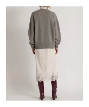Alberta Ferretti Cashmere V-neck Sweater With Lace Insert