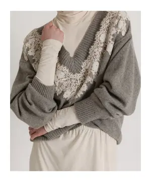 Alberta Ferretti Cashmere V-neck Sweater With Lace Insert