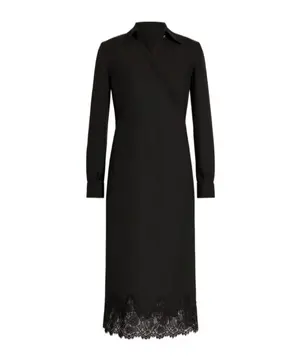 Alberta Ferretti Crepe Midi Dress With Lace Trim
