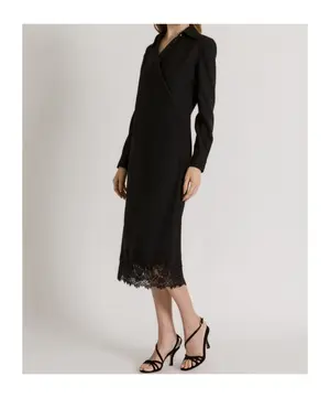 Alberta Ferretti Crepe Midi Dress With Lace Trim