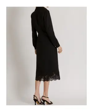 Alberta Ferretti Crepe Midi Dress With Lace Trim