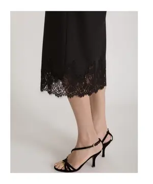 Alberta Ferretti Crepe Midi Dress With Lace Trim