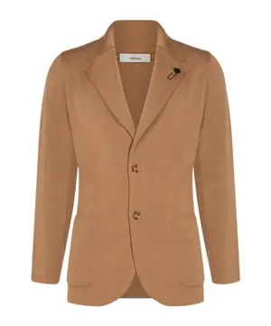 LARDINI Single Breasted Brooch Detailed Blazer - Brown