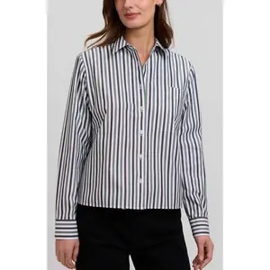 Foxcroft Jodie Stripe Cotton Button-up Shirt - Olive Green/multi