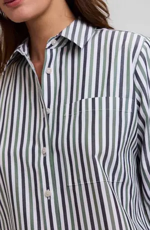 Foxcroft Jodie Stripe Cotton Button-up Shirt - Olive Green/multi