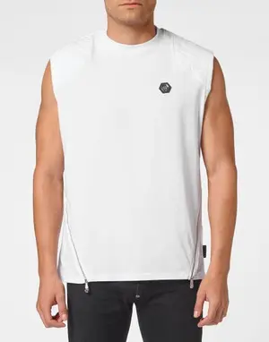 Philipp Plein Sleeveless T-shirt Round Neck Hexagon - White