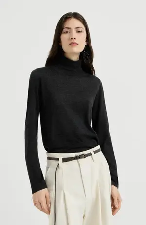 Brunello Cucinelli Cashmere And Silk Lightweight Turtleneck Sweater - Anthracite
