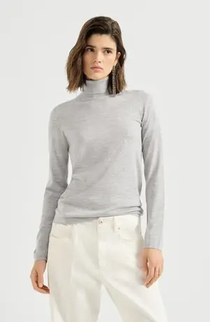 Brunello Cucinelli Cashmere And Silk Lightweight Turtleneck Sweater - Light Grey