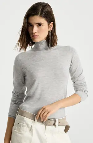 Brunello Cucinelli Cashmere And Silk Lightweight Turtleneck Sweater - Light Grey