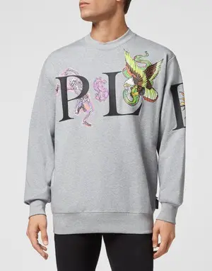 Philipp Plein Graphic Print Long Sleeve Sweatshirt - Grey