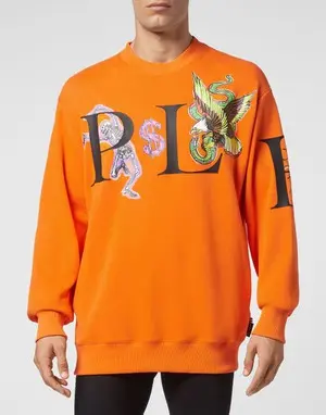 Philipp Plein Graphic Print Long Sleeve Sweatshirt - Orange