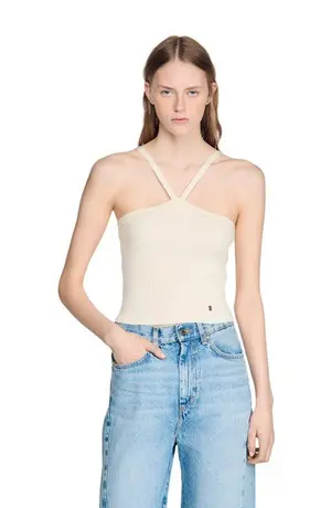 Sandro Short Ribbed Knit Top
