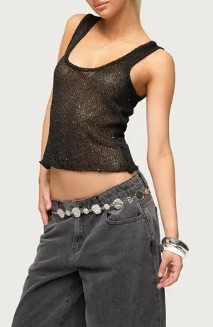EDIKTED Eleora Sequin Knit Tank Top