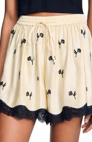 Sandro Floral Embroidered Shorts