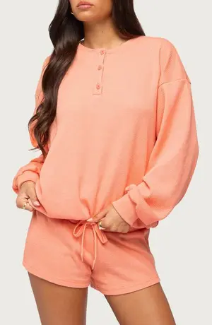 EDIKTED Baila Waffle Henley Top - Orange