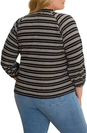NIC+ZOE Jacquard Dot Stripe Knit Cotton Top