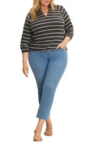 NIC+ZOE Jacquard Dot Stripe Knit Cotton Top