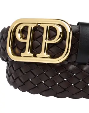 Philipp Plein Braided Leather Belt With Gold Tone Logo Buckle