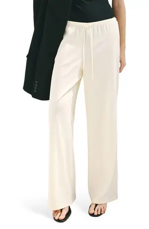 Mango Drawstring Mid Rise Straight Leg Pants - Ecru