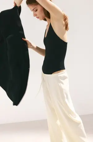 Mango Drawstring Mid Rise Straight Leg Pants