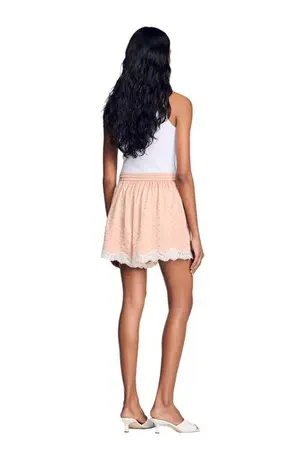 Sandro Rhinestone Shorts With Lace - Nude