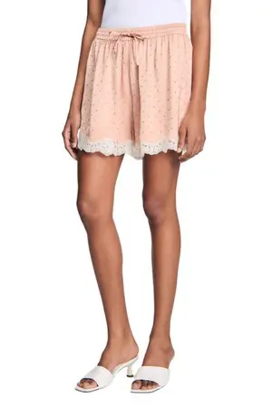 Sandro Rhinestone Shorts With Lace - Nude