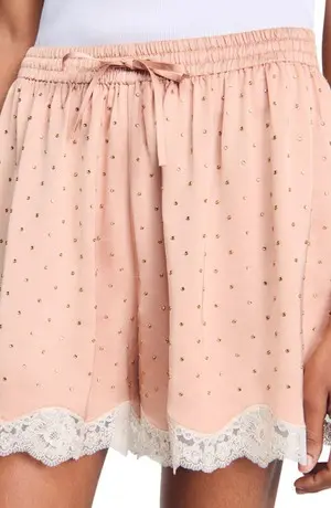 Sandro Rhinestone Shorts With Lace - Nude