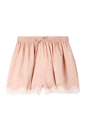 Sandro Rhinestone Shorts With Lace - Nude