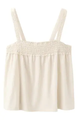Mango Terry Cotton Smocked Top - Ecru