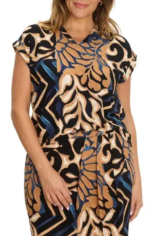 NIC+ZOE Deco Blooms Cap Sleeve Tee - Blue Multi
