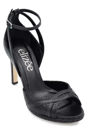 ELIZEE Adriana Sandal Leather Platform Heels - Black