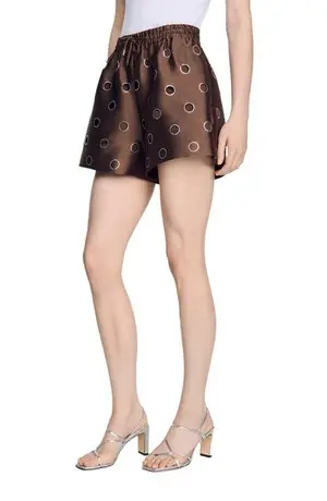 Sandro Distressed Rhinestone Shorts - Brown