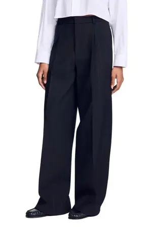 Sandro Striped Wide-leg Trousers - Black