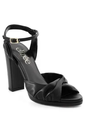 ELIZEE Simone Sandal Leather Platform Heel - Black