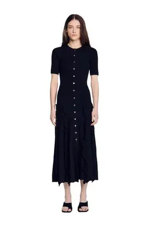 Sandro Knit Maxi Dress With Ruffles