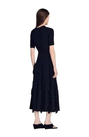 Sandro Knit Maxi Dress With Ruffles