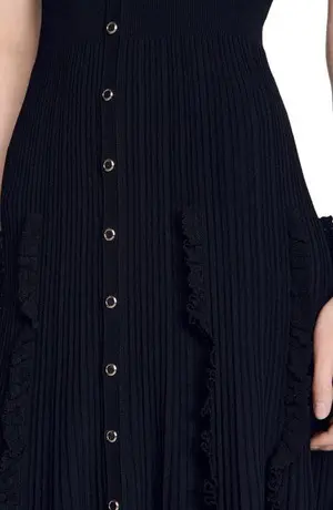 Sandro Knit Maxi Dress With Ruffles