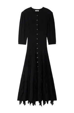 Sandro Knit Maxi Dress With Ruffles
